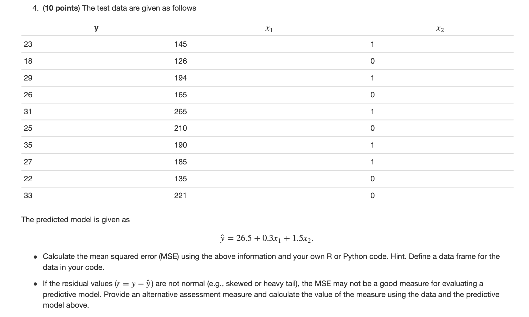 Solved 4 10 Points The Test Data Are Given As Follows The 