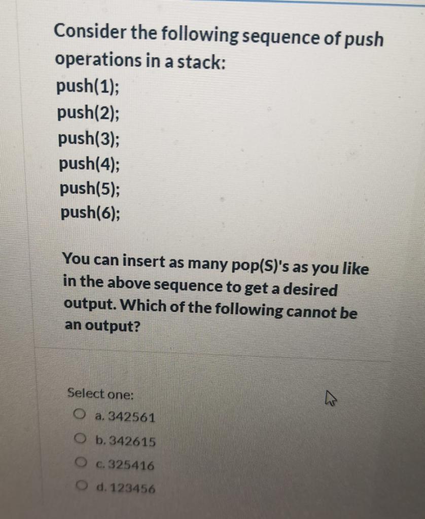 Solved Consider the following sequence of push operations in | Chegg.com