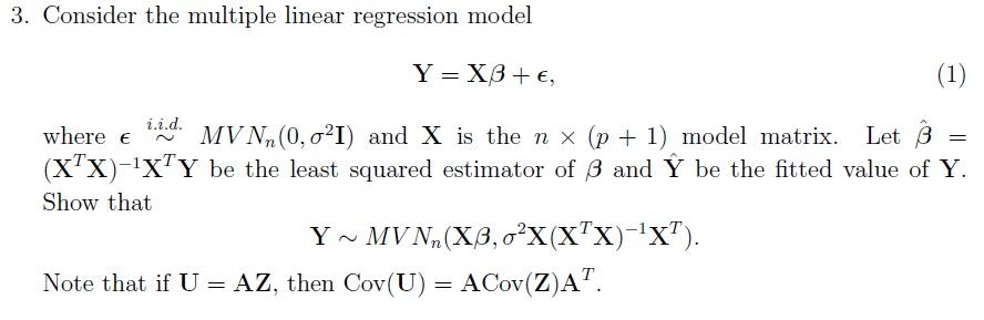 3. Consider the multiple linear regression model | Chegg.com