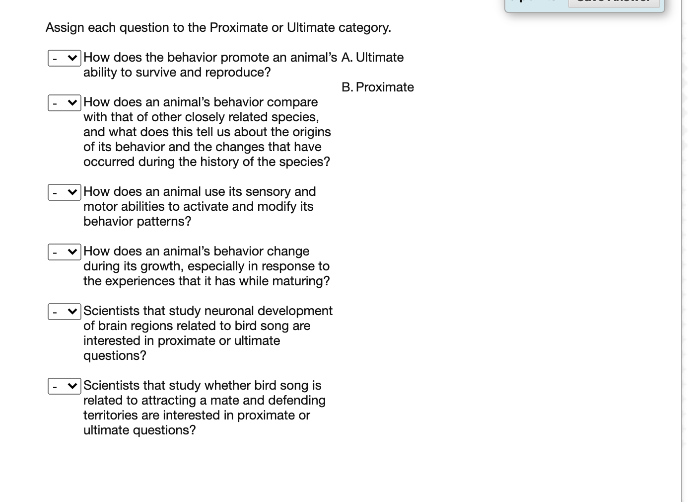 Solved Assign each question to the Proximate or Ultimate | Chegg.com
