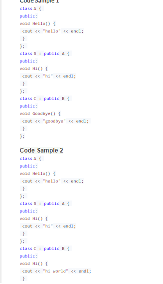 Solved class A public: void Hello() cout