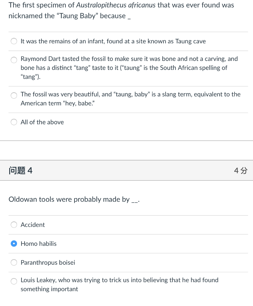 The first specimen of Australopithecus africanus that | Chegg.com