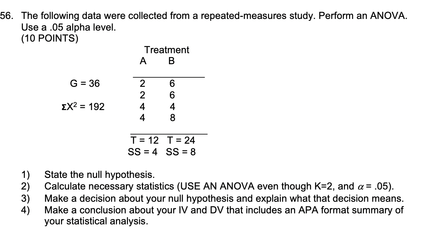 Solved 56. The following data were collected from a | Chegg.com