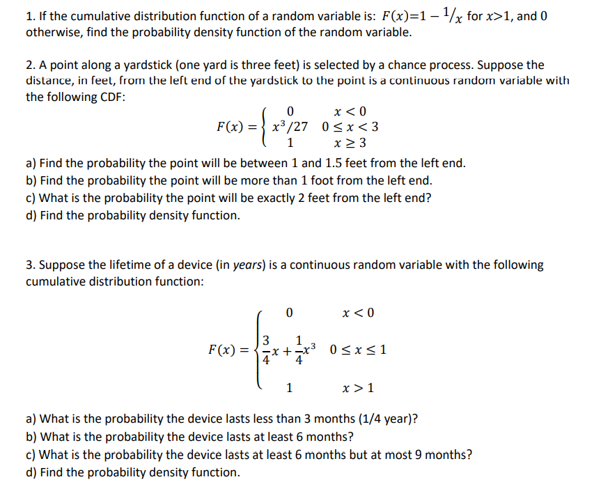 Solved 1. If the cumulative distribution function of a | Chegg.com