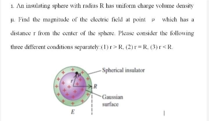 Solved 1. An insulating sphere with radius R has uniform | Chegg.com