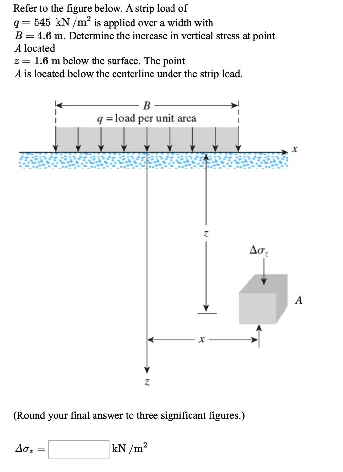 Solved Refer to the figure below. A strip load of q= 545 | Chegg.com