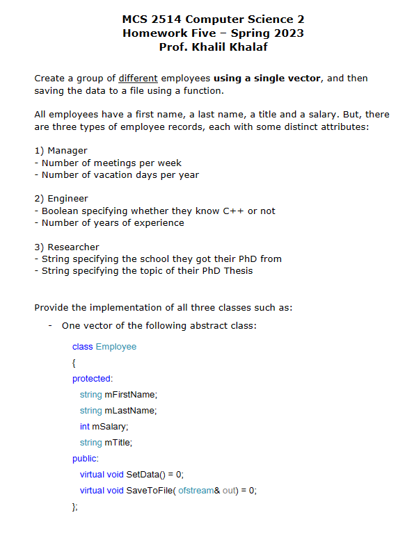 Solved MCS 2514 Computer Science 2 Homework Five - Spring | Chegg.com