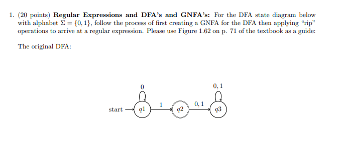 Solved 1. (20 points) Regular Expressions and DFA's and | Chegg.com
