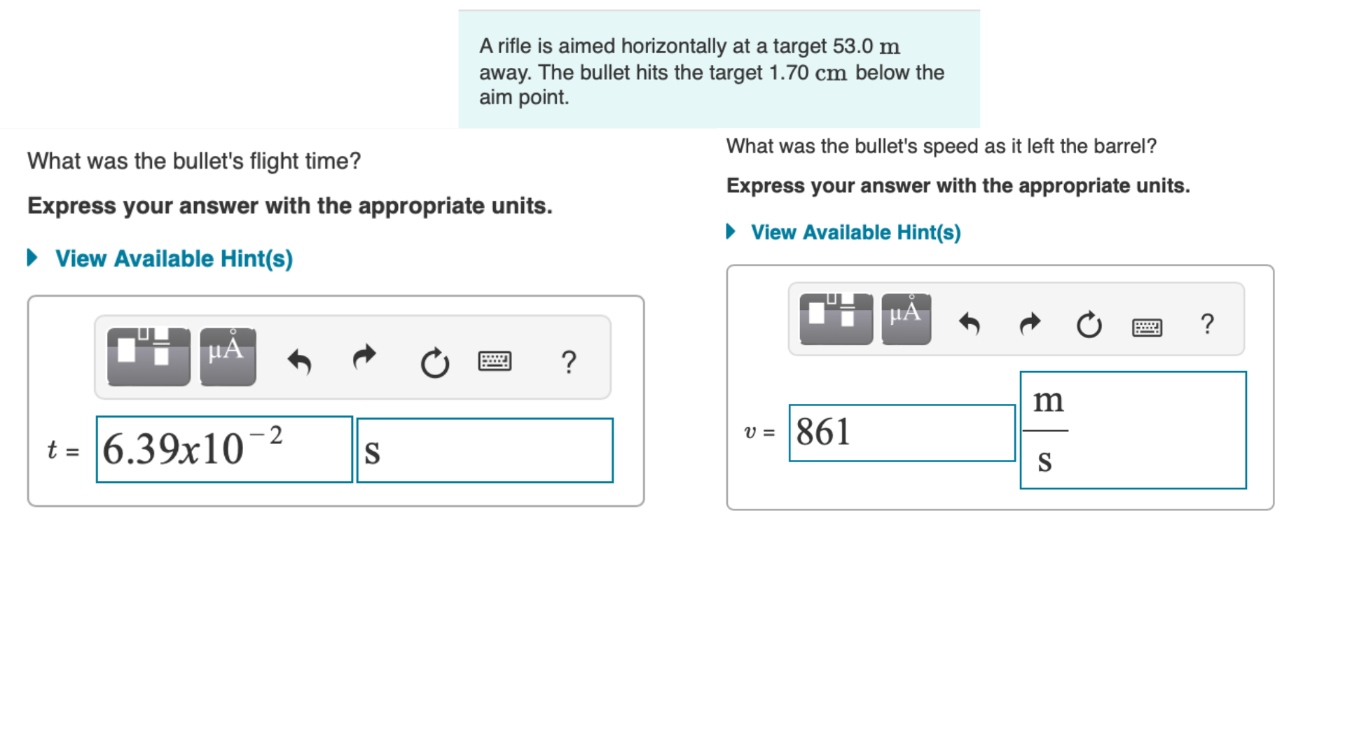 Solved A rifle is aimed horizontally at a target 53.0maway. | Chegg.com