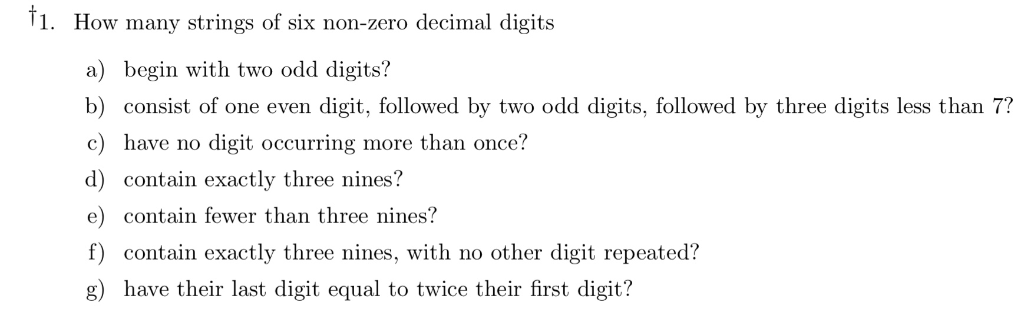 Solved T1. How many strings of six non-zero decimal digits | Chegg.com