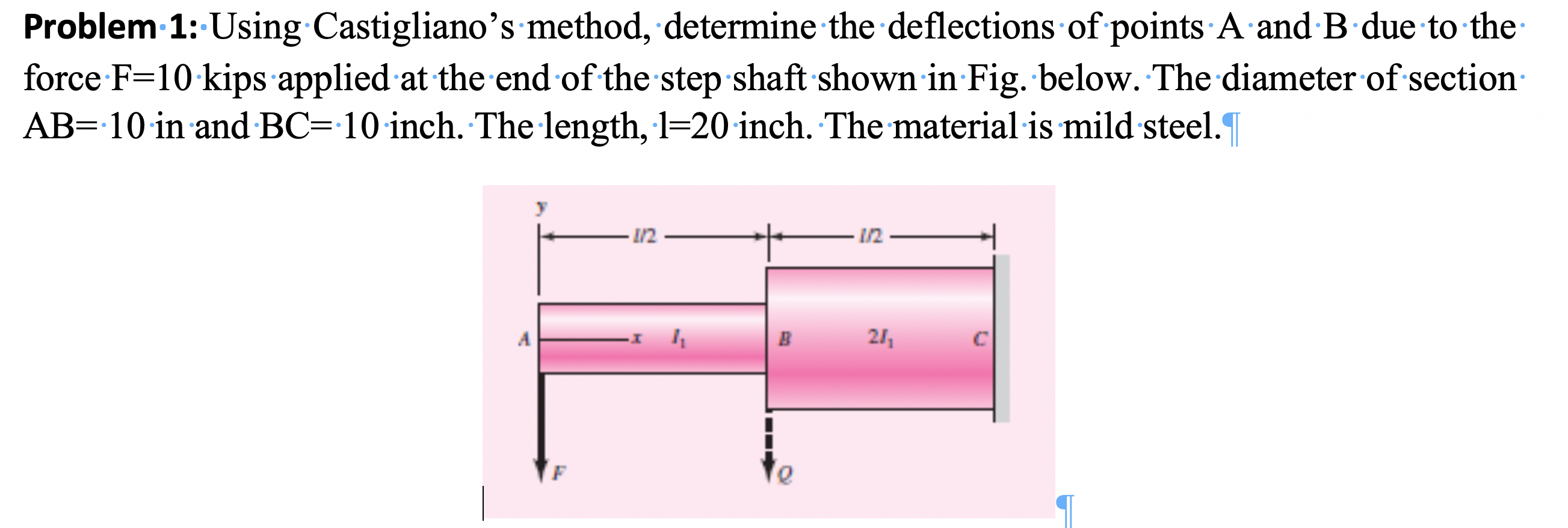 Solved Problem 1: Using Castigliano's method, determine the | Chegg.com