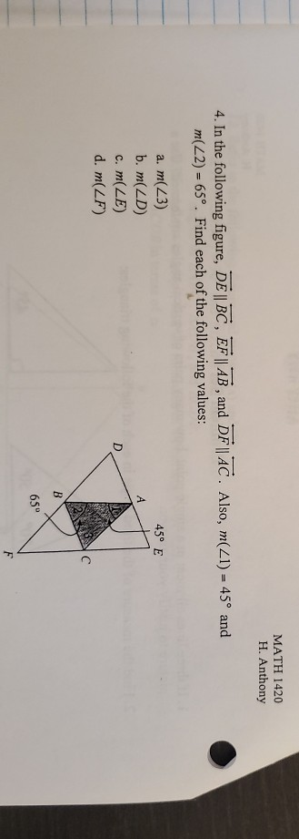 Solved MATH 1420 H. Anthony 4. In the following figure, DE | Chegg.com