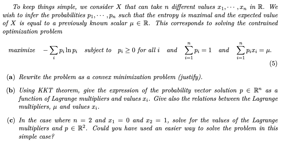 Solved To keep things simple, we consider X that can take n | Chegg.com