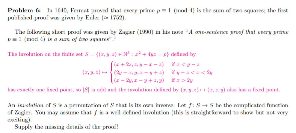 Problem 6: In 1640, Fermat proved that every prime | Chegg.com
