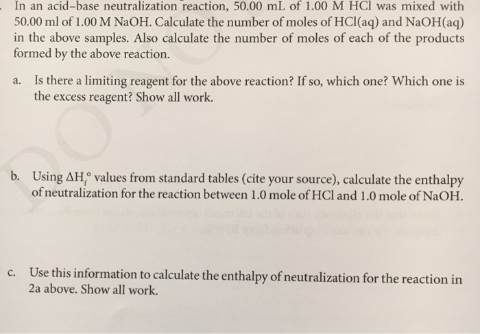 Solved 2. In an acid-base neutralization reaction, 50.00 mL | Chegg.com