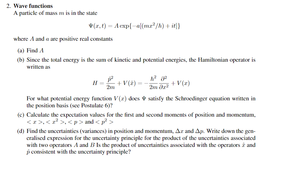 Solved 2. Wave functions A particle of mass m is in the | Chegg.com