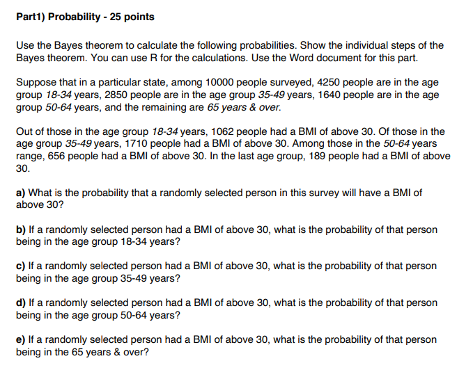 Solved Part1) Probability - 25 points Use the Bayes theorem | Chegg.com