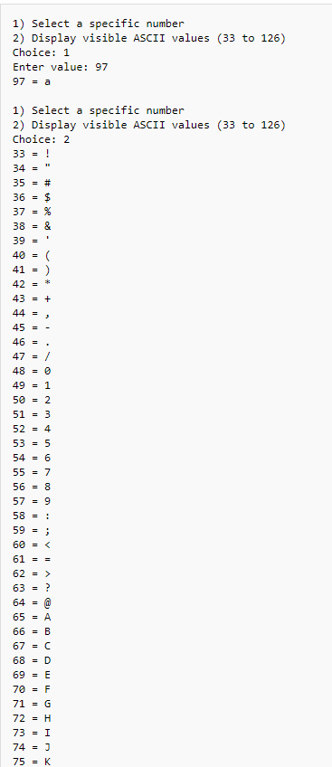 Solved Exercise 2: ASCIl Let's make an ASCIl program! We | Chegg.com