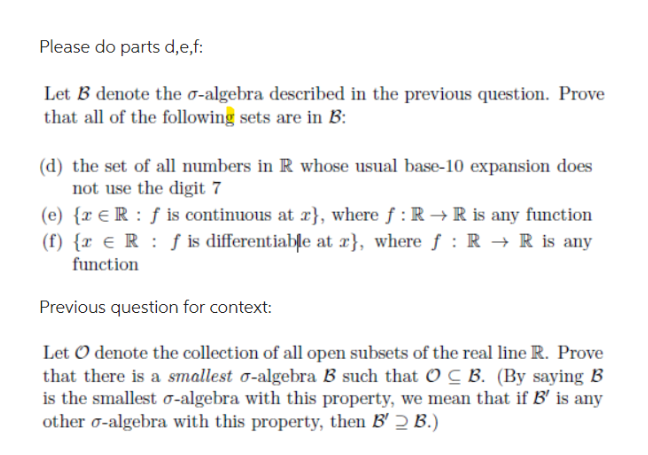 Please Do Parts D E F Let B Denote The σ Algebra
