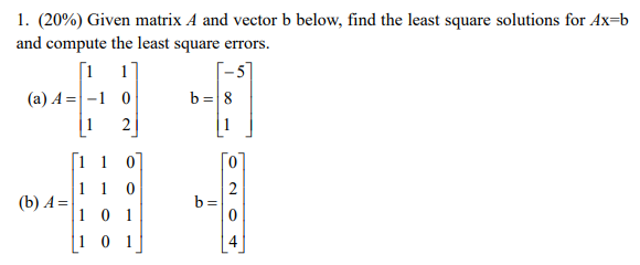 Solved 1. (20%) Given matrix A and vector b below, find the | Chegg.com