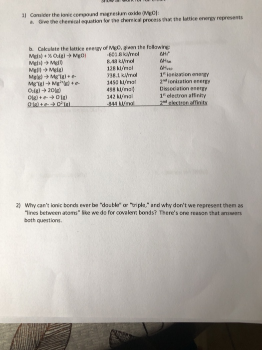 Solved Consider the ionic compound magnesium oxide (Mgo): a. | Chegg.com