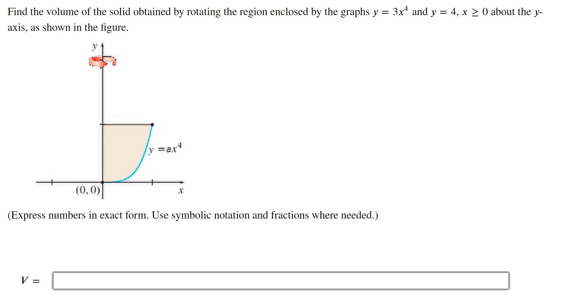 Solved Find the volume of the solid obtained by rotating the | Chegg.com