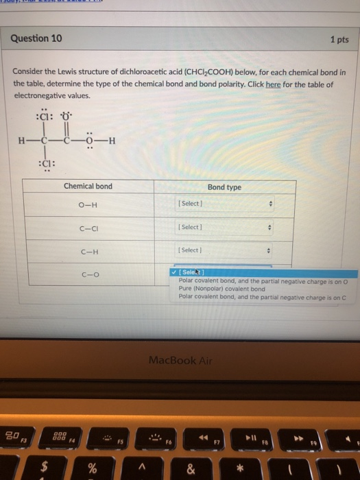 Solved Question 10 1 pts Consider the Lewis structure of | Chegg.com