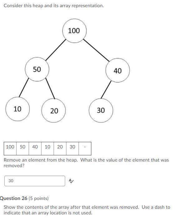 Solved Consider this heap and its array representation. 100 | Chegg.com