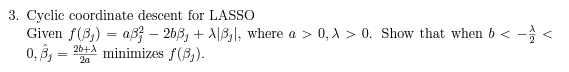 Solved 3. Cyclic coordinate descent for LASSO Given | Chegg.com