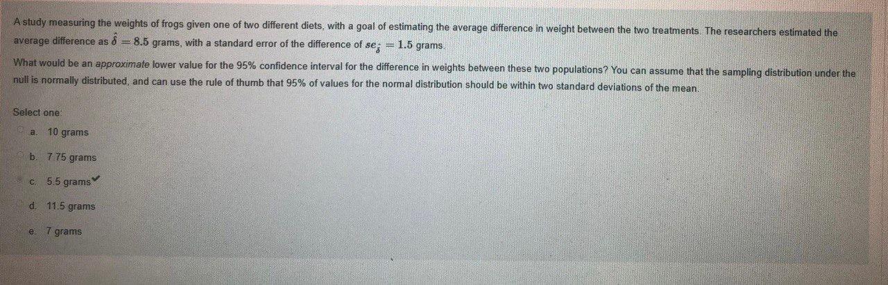 Solved A study measuring the weights of frogs given one of | Chegg.com