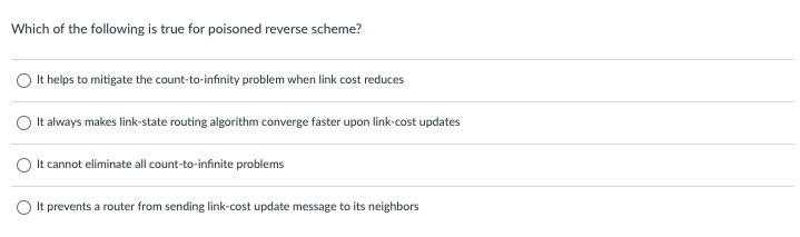 Solved Which of the following is true for poisoned reverse | Chegg.com