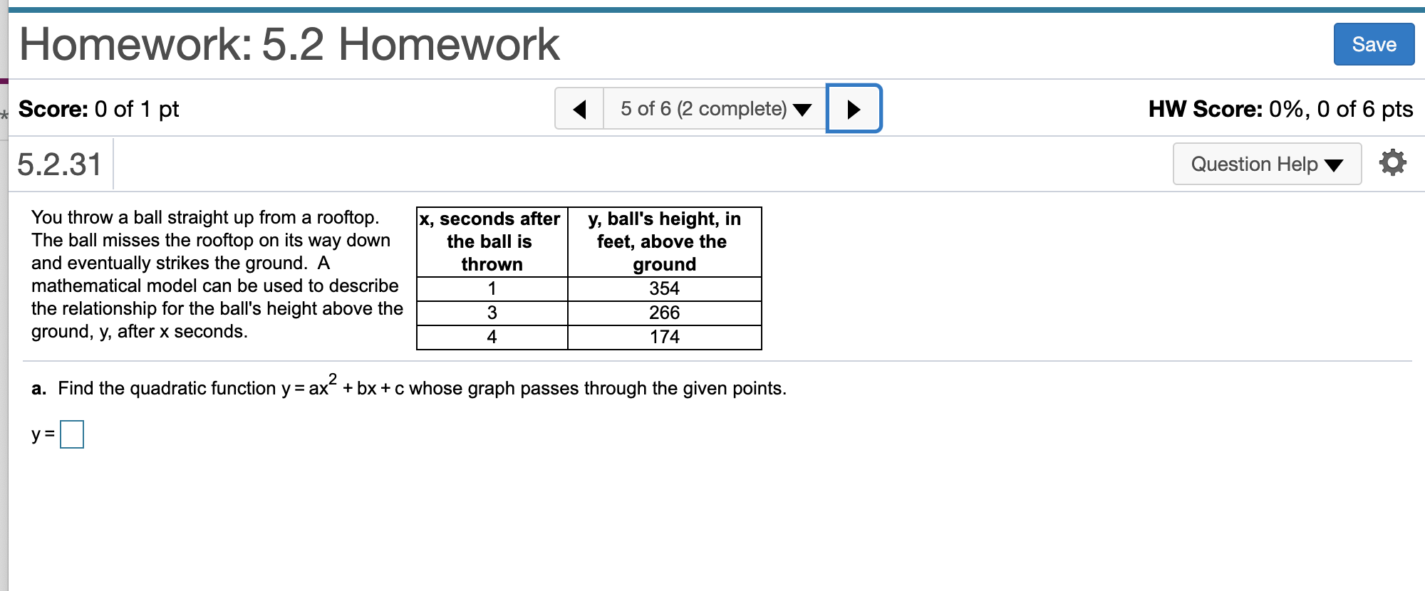 Solved Homework 5 2 Homework Save Score 0 Of 1 Pt 5 Of 6