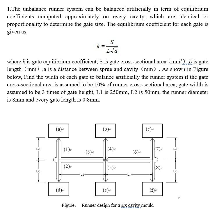 Solved 1.The unbalance runner system can be balanced | Chegg.com