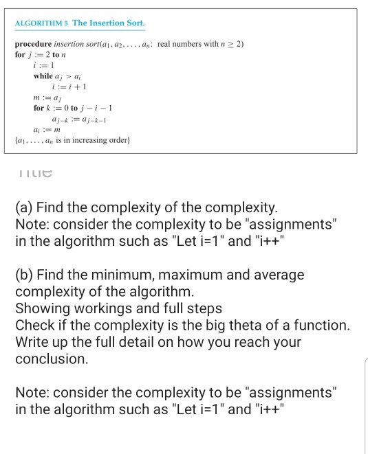 Solved ALGORITHM 5 The Insertion Sort. 2) procedure | Chegg.com