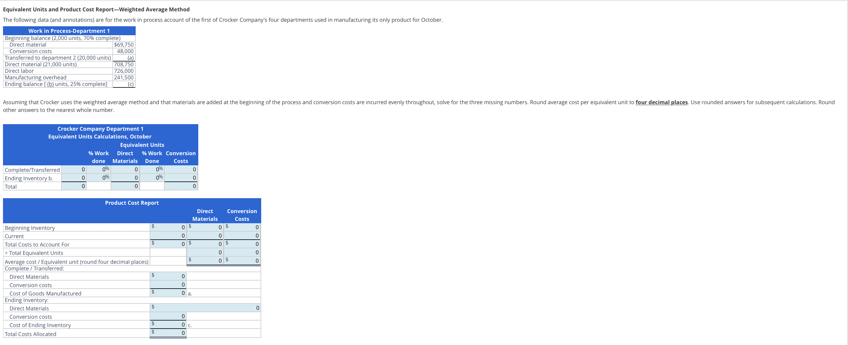 Solved Equivalent Units and Product Cost Report-Weighted | Chegg.com
