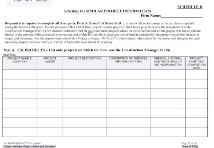 Solved SCHEDULE D Schedule D-SIMILAR PROJECT INFORMATION | Chegg.com