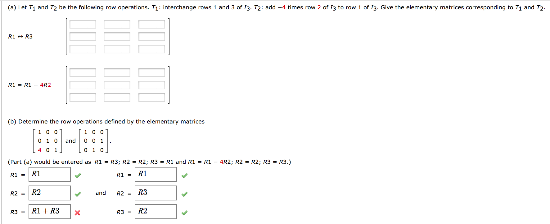 Solved (a) Let T1 and T2 be the following row operations. | Chegg.com