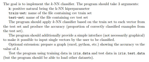 Solved The goal is to implement the k-NN classifier. The | Chegg.com