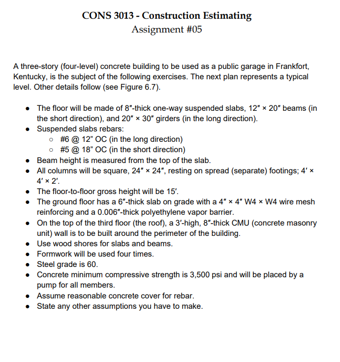 CONS 3013 - Construction Estimating Assignment \#05 A | Chegg.com