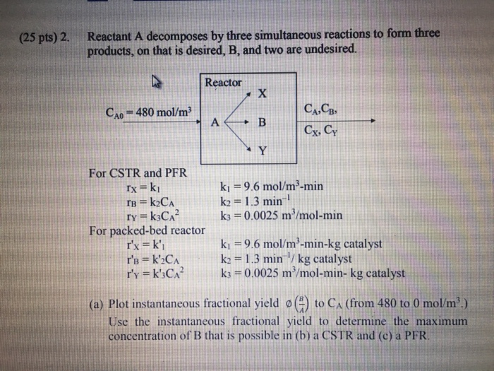 Solved Reactant A decomposes by three simultaneous reactions | Chegg.com