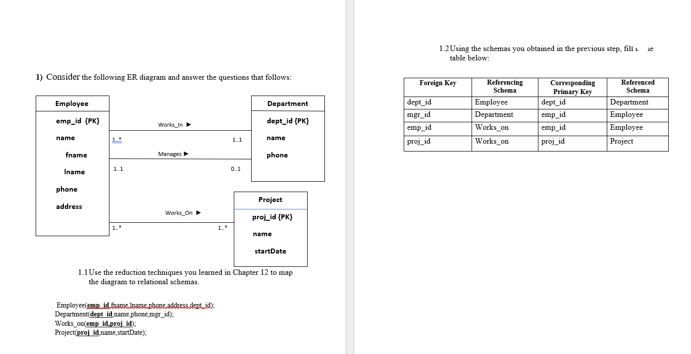 Solved 1.2 Using the schemas you obtained in the previous | Chegg.com