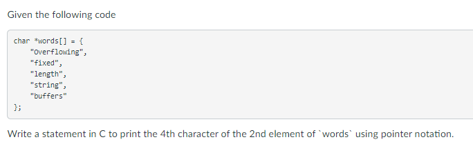 Solved Given the following variables: char buffer[128] = | Chegg.com