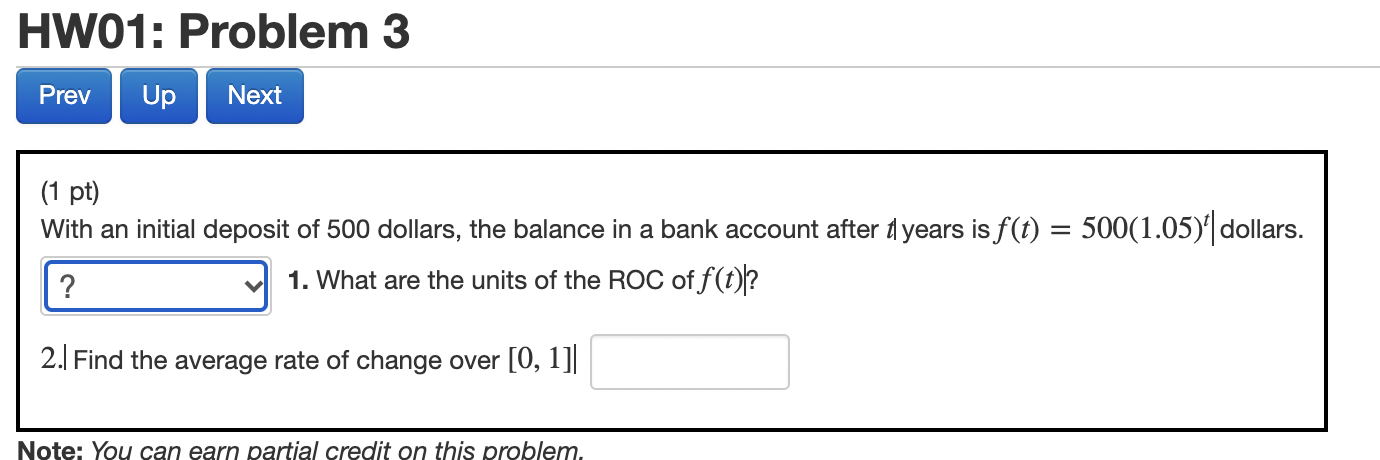 Solved HW01: Problem 3 Prev Up Next = (1 pt) With an initial | Chegg.com