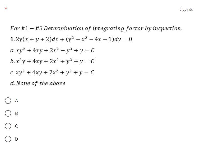 Solved 5 points For #1 – #5 Determination of integrating | Chegg.com