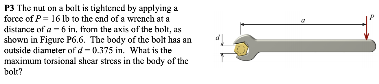 Solved P3 The nut on a bolt is tightened by applying a force | Chegg.com