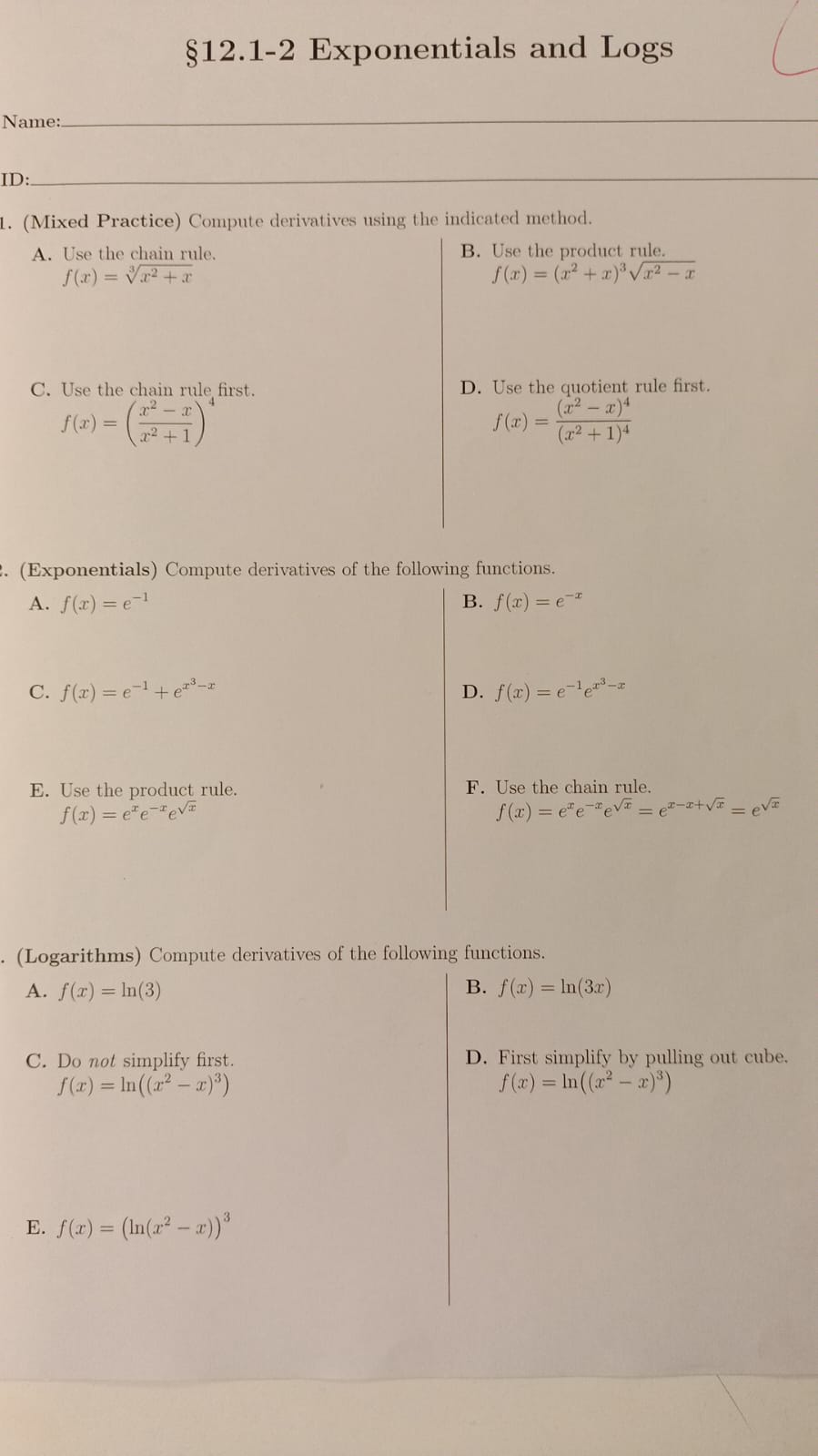 Solved ID:(Mixed Practice) ﻿Compute derivatives using the | Chegg.com