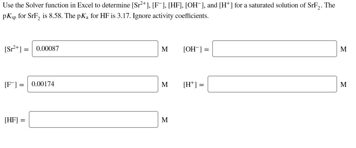 Solved Use the Solver function in Excel to determine [Sr2+], | Chegg.com