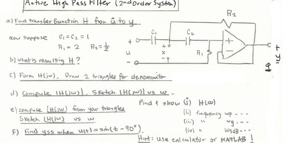Aethe High Pass Filter (2ndorder Systen) a) Find | Chegg.com