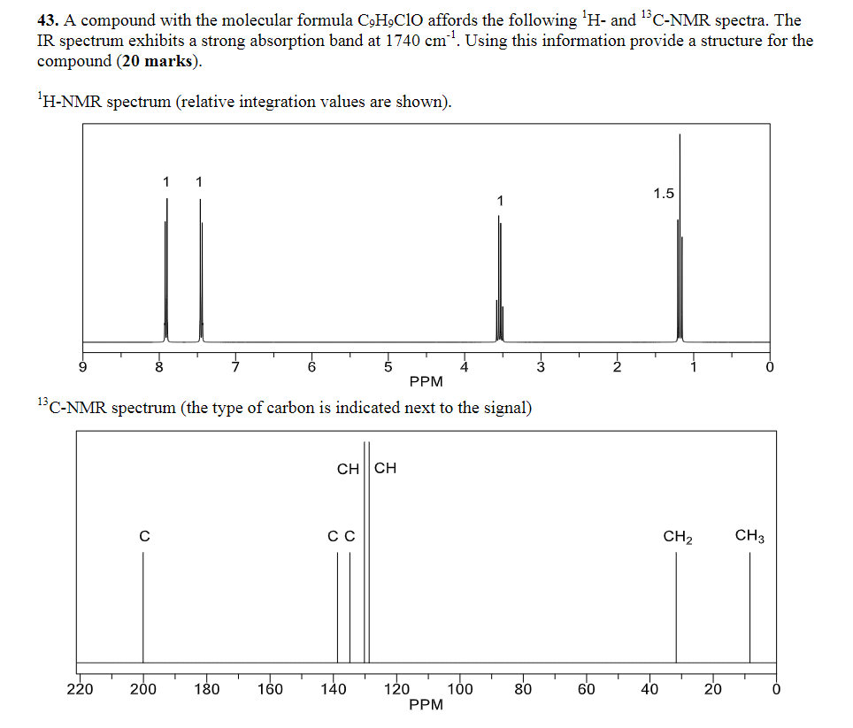 Solved 43. A compound with the molecular formula C9H9ClO | Chegg.com