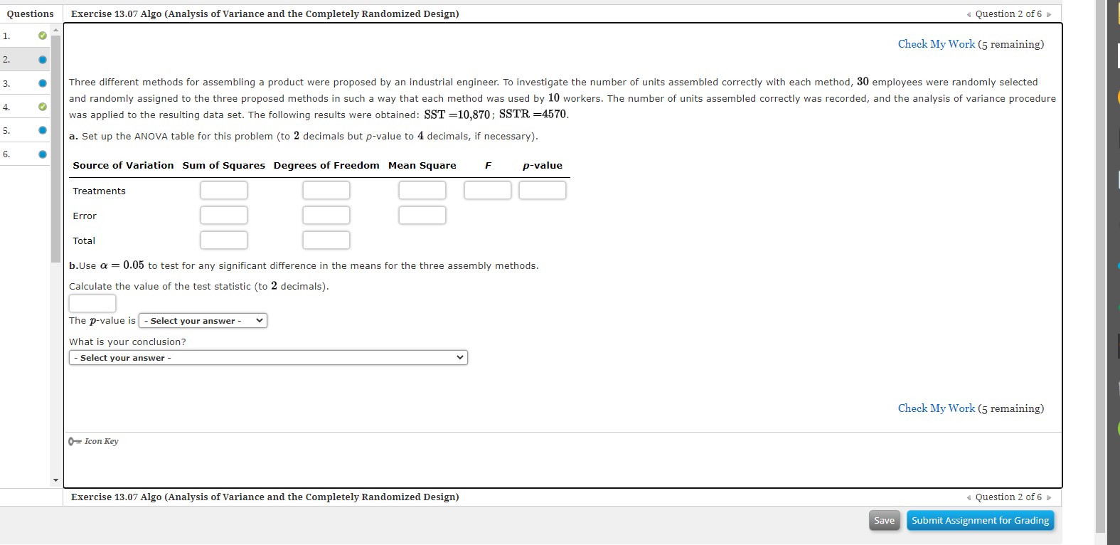 Solved Questions Exercise 13.07 Algo (Analysis of Variance | Chegg.com